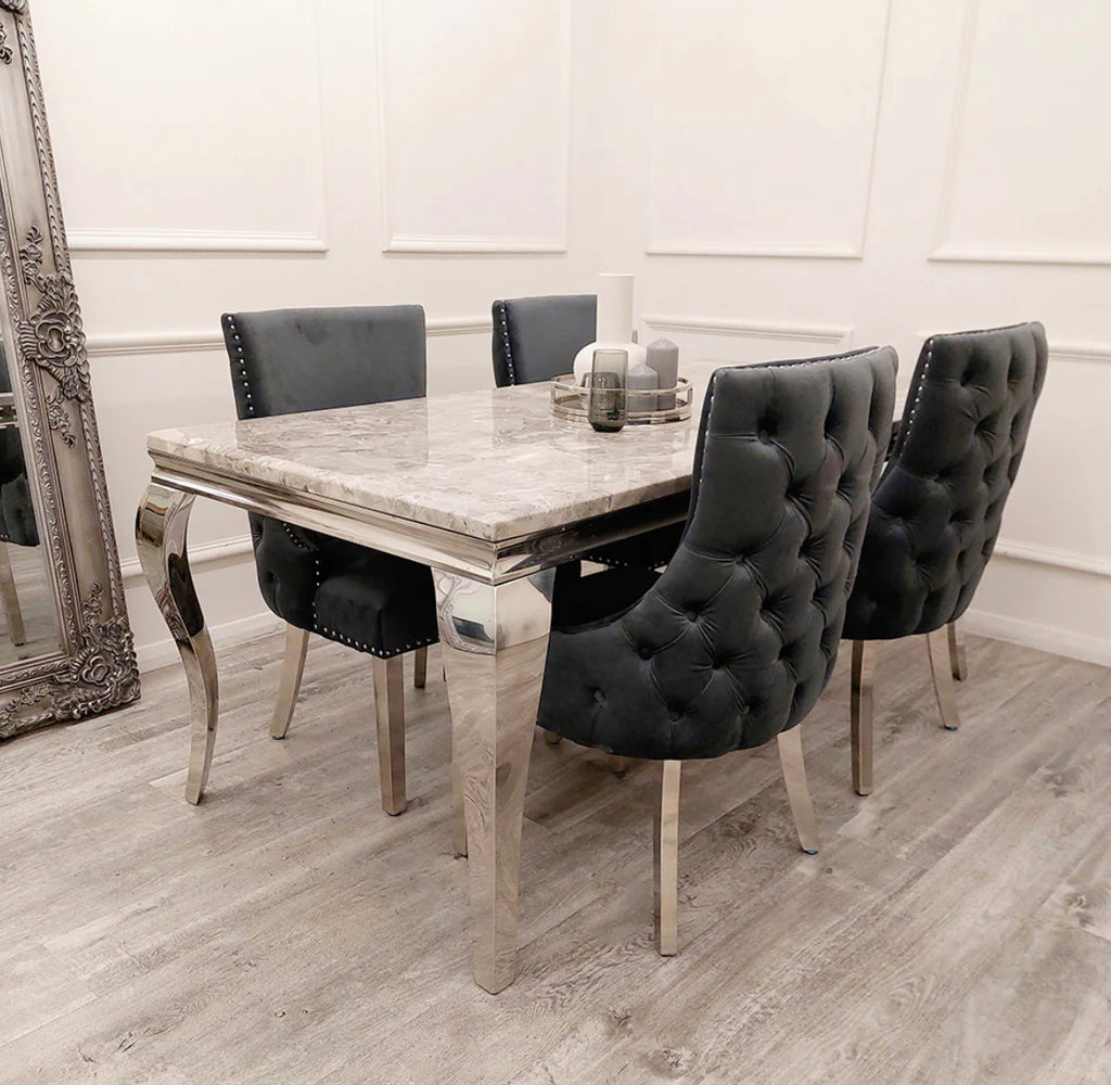 Vienna Marble Top Dining Set With Bella Velvet Chairs – JMD Furnishings