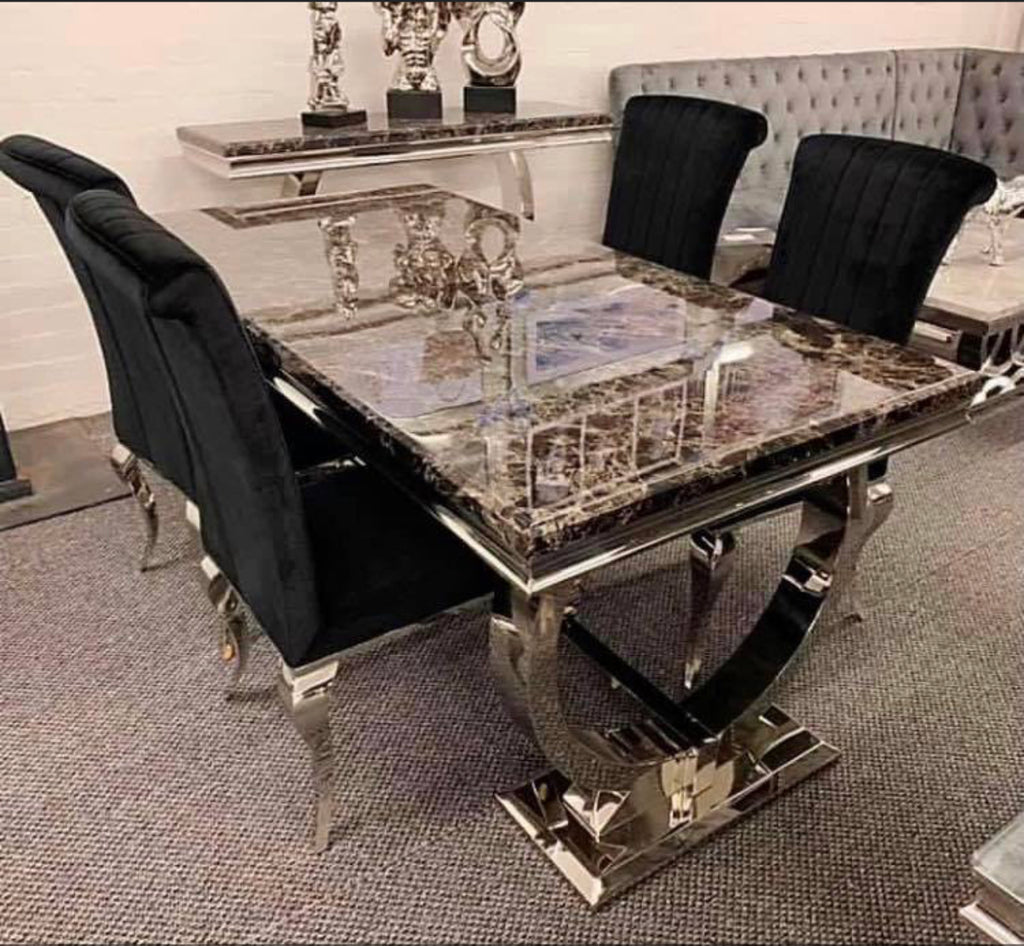 Arianna Black Marble Top Dining Set With Alice Velvet Chairs – JMD ...