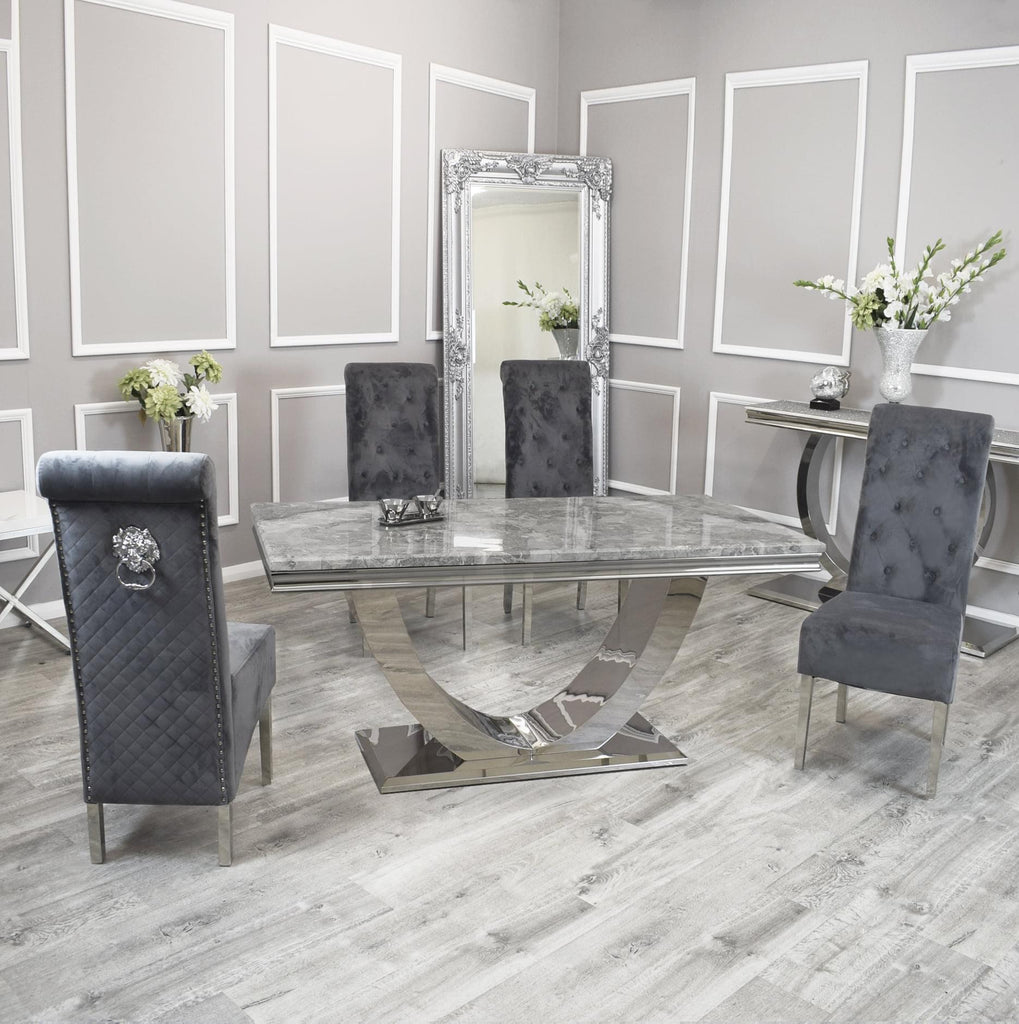 Arial Marble Top Dining Set With Lucy Lion knocker Chairs – JMD Furnishings